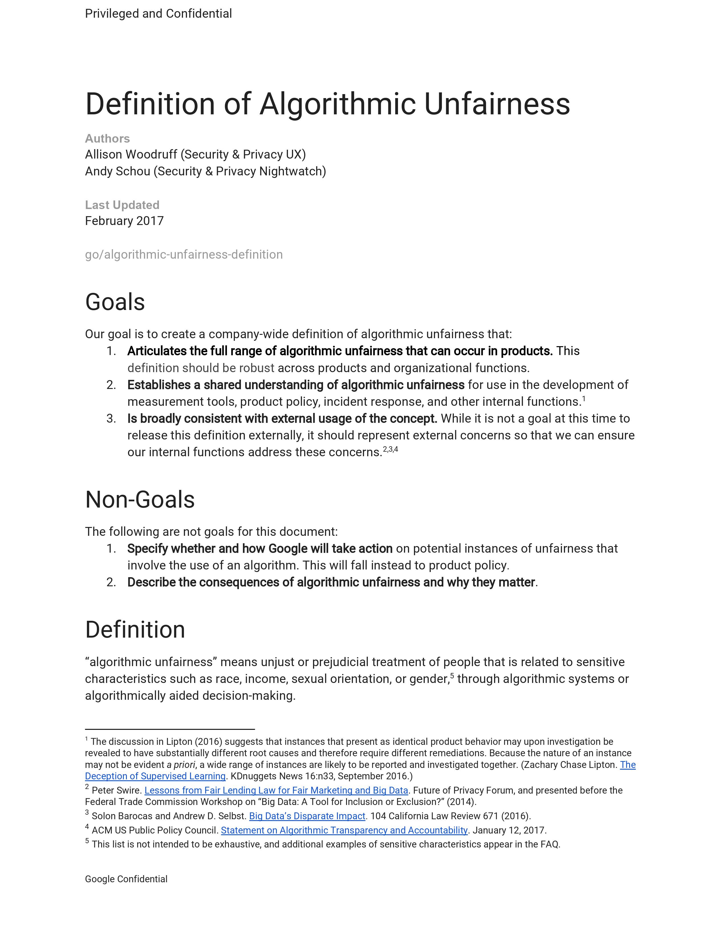 Google Leaks: Google's Definition of Algorithmic Unfairness